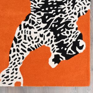 Restoration and Renovation Climbing Jaguar Modern Handmade Wool Rug for Living Room, Bedroom and Dining Room (Orange, 5' x 7')