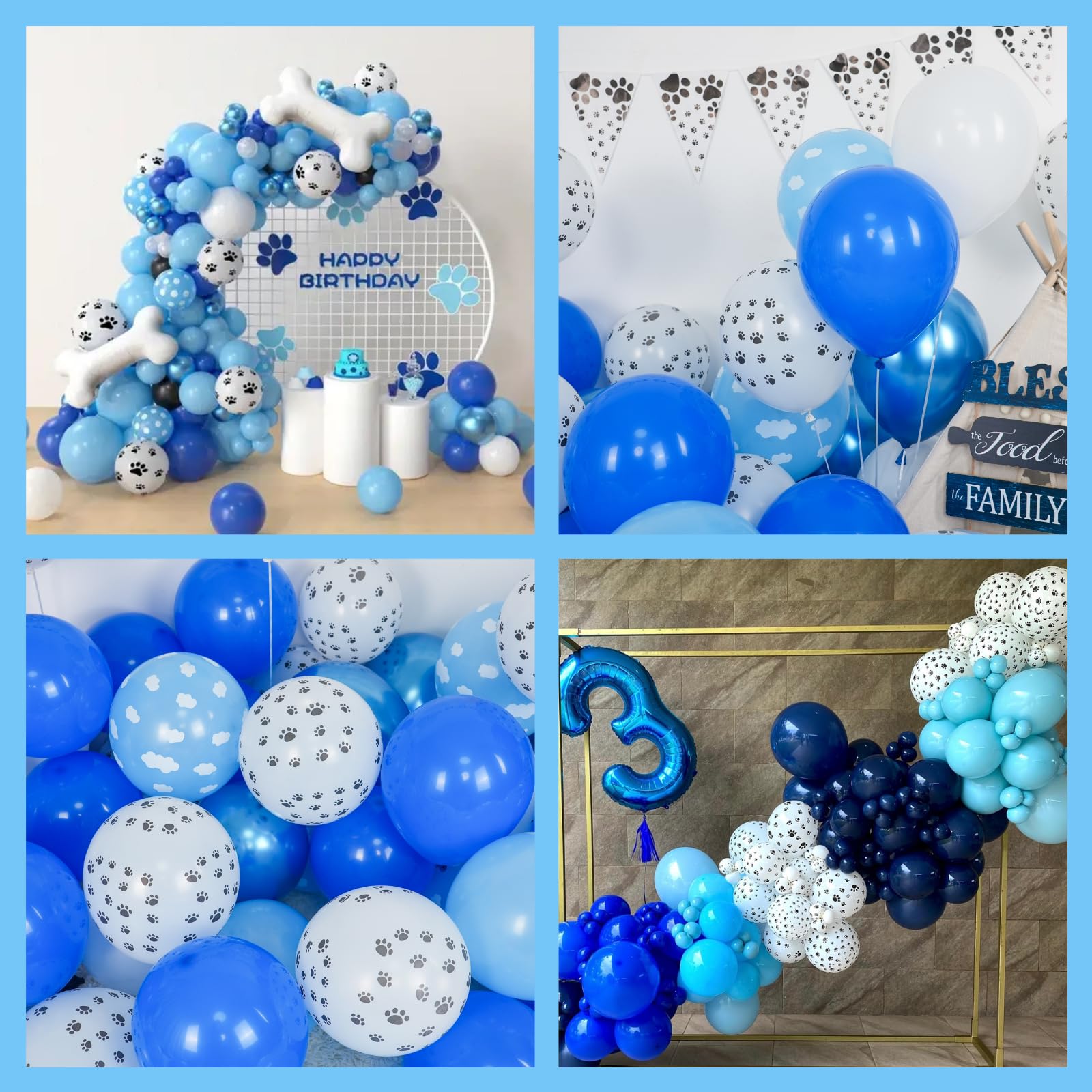 Dog Paw Balloons,12 Inch Blue White Balloons 50Pcs Paw Print Balloons with Blue Cloud Metallic Blue Balloons for Boys and Girls Birthday Baby Shower Graduation Dog Birthday Party Decoration