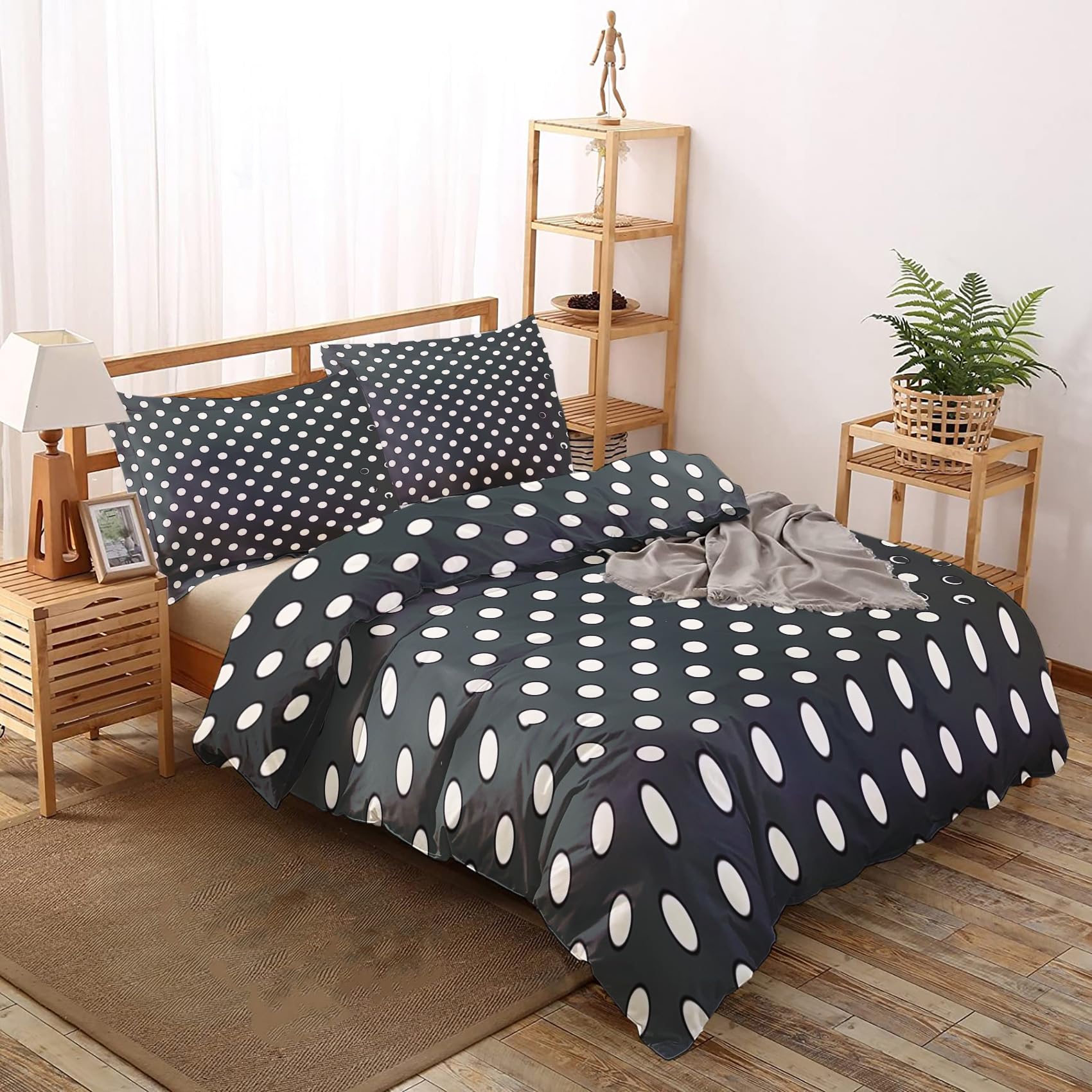 Zpryzmia Polka Dot Duvet Cover King Size Microfiber Duvet Cover Black Bedding Sets, 3 Pieces Ultra Soft Modern Art Duvet Covers with Zipper (King)