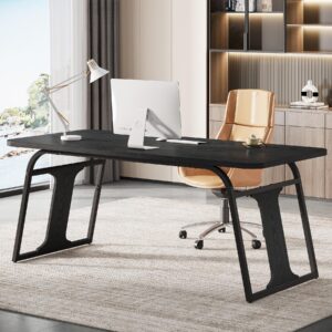 tribesigns 63-inch home office desk, modern executive desk with sturdy metal legs, large computer office desk workstation, wooden writing table for home office, black