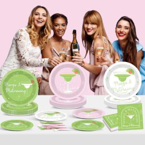 96Pcs Margarita Bachelorette Party Decorations Margs Paper Plates and Napkins Matrimony Birthday Tableware Set for Bachelorette Bridal Shower Wedding Margs Matrimony Party Supplies Decor Serve 24