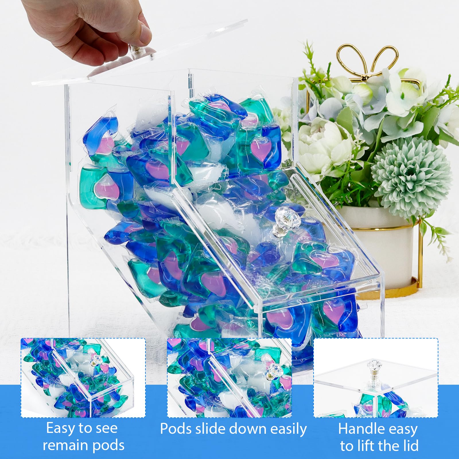 Famaster Acrylic Laundry Pods Container, Clear Candy Dispenser Dishwasher Pods Container, Cute Laundry Pod Holder for Laundry Room Organization, Storage, Decor and Accessories