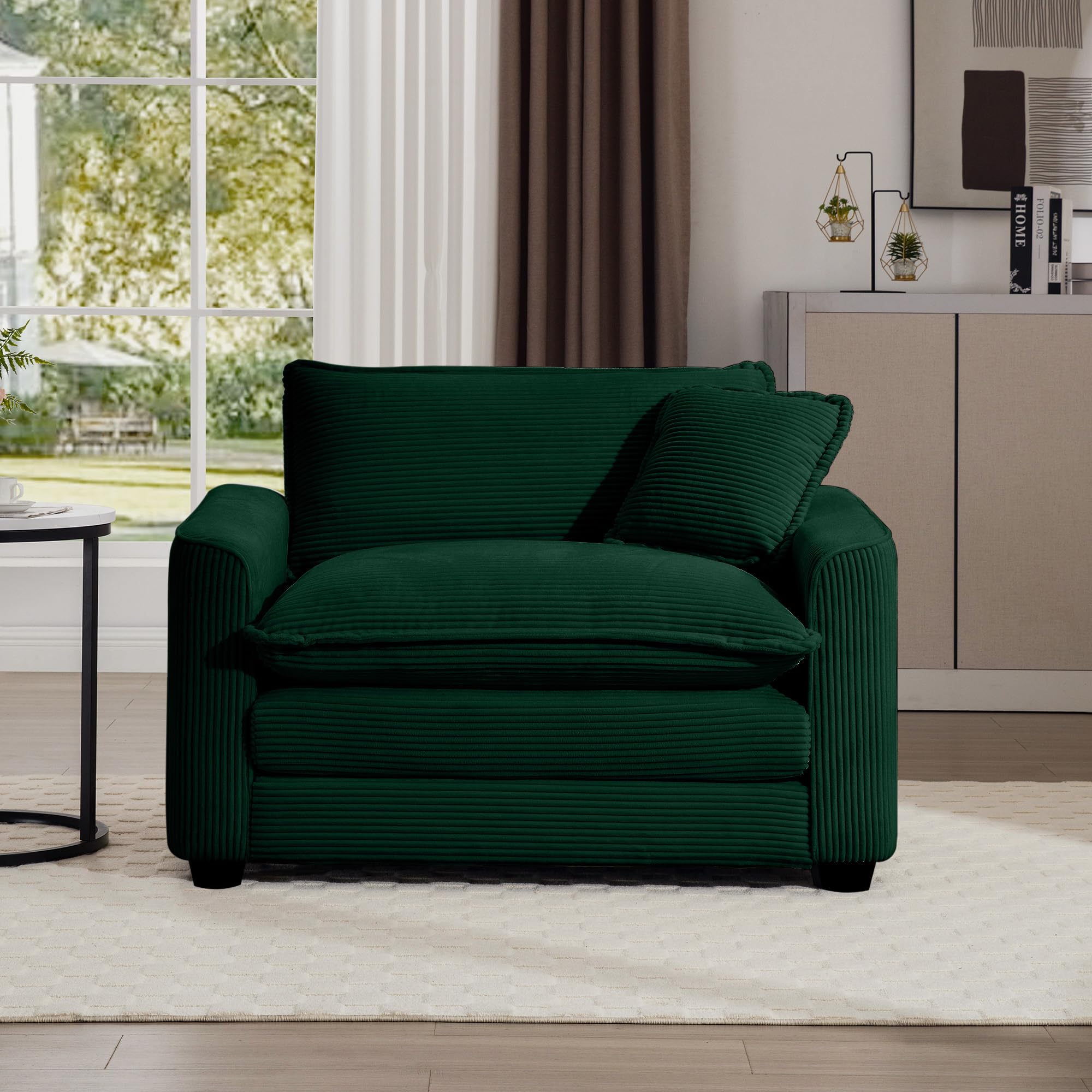 Nestglow Oversized Modular Sectional Sofa Chair, 45'' Modern Corduroy Comfy Cloud Couches for Living Room Apartment, Deep Seat Sofa Chair with 1 Toss Pillows, Green