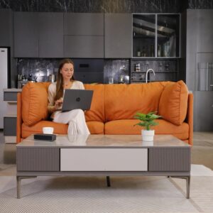 Vesgantti Leathaire Couch Loveseat Sofa, 73" Mid-Century Modern Couch with Deep Seat Comfort Cushions, Small Sofa Couches for Living Room, Bedroom, Office, Apartment, Tool-Free Assembly, Orange