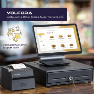 Volcora 13" Electronic Cash Register Drawer & 80mm Thermal Receipt Printer w/Auto Cutter for Point of Sale (POS) System, Small Businesses (Black)