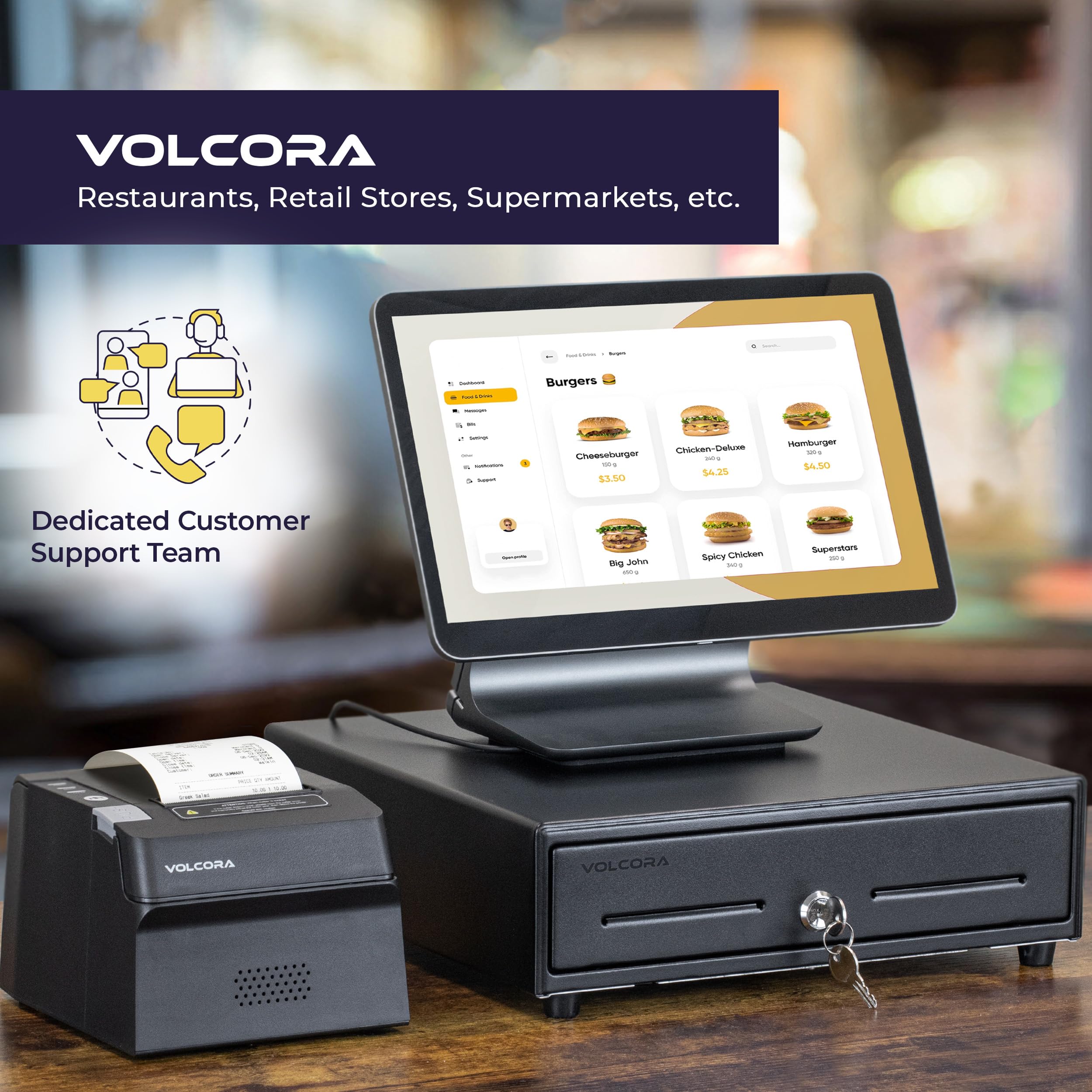 Volcora 13" Electronic Cash Register Drawer & 80mm Thermal Receipt Printer w/Auto Cutter for Point of Sale (POS) System, Small Businesses (Black)