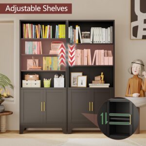 winiowa Metal Black Bookshelf and Bookcase, 6 Tier Bookshelves with Cabinet Doors, 75.2" Tall Display Book Shelf and Storage Cabinets for Living Room, Home Office, Library