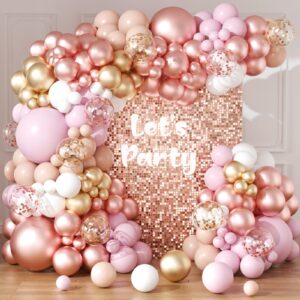 rose gold balloons arch garland kit 164pcs pastel pink chrome gold balloon in different sizes with confetti balloons for wedding bridal shower princess and girl birthday baby shower party decorations