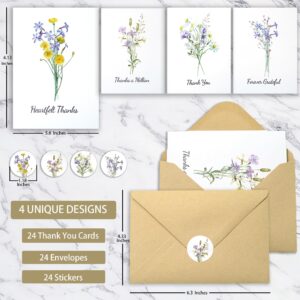 doradubo 24 Pack Thank You Cards with Envelopes Floral Thank You Cards Bulk for Wedding/Bridal & Baby Shower/Business/Graduation