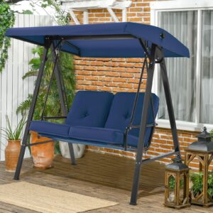 u-max 2 seat outdoor patio swing chair for adults, porch swings with adjustable canopy, outside swing bench with removable cushion, suitable for backyard, garden, yard, poolside, balcony (blue)