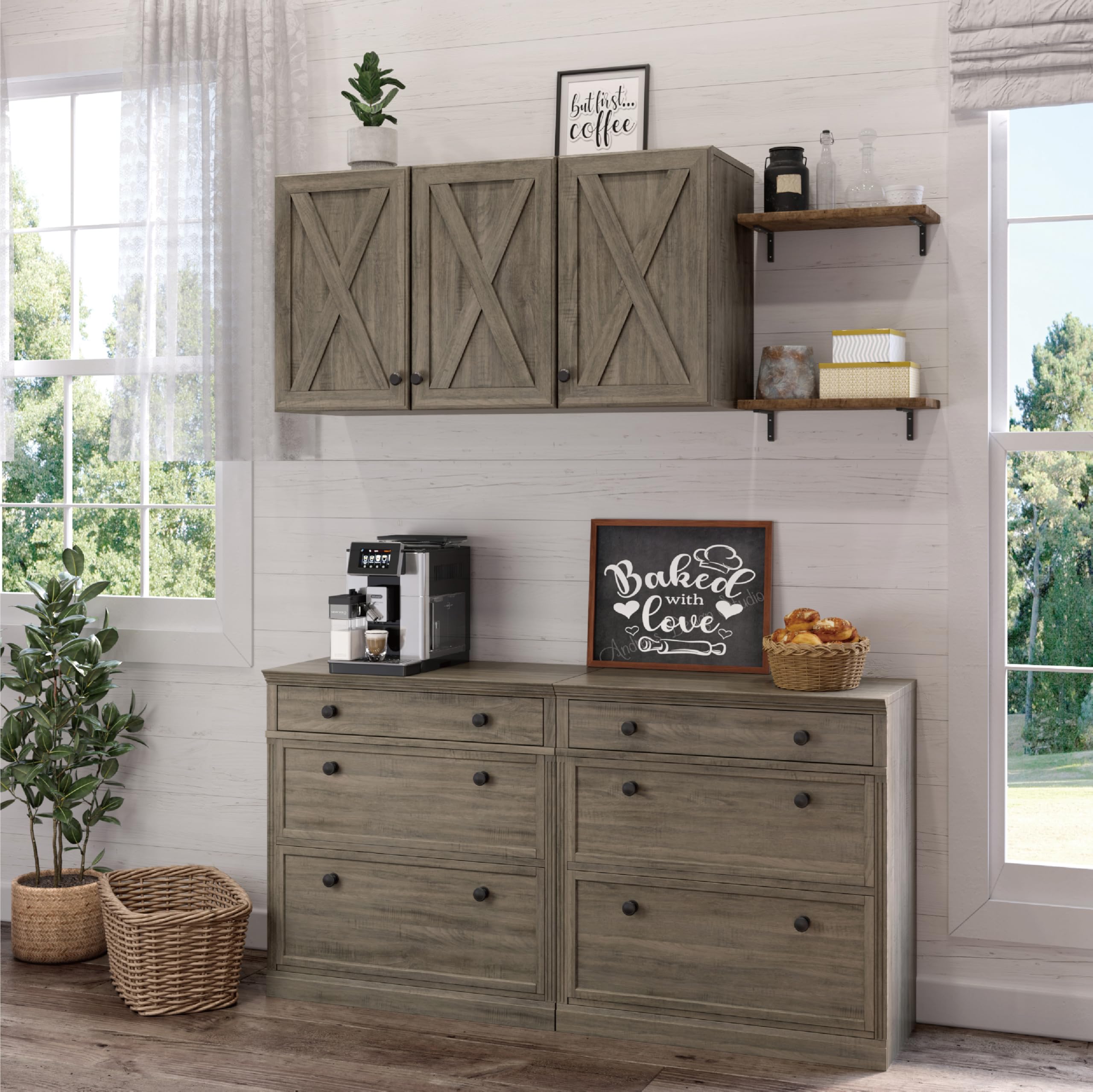 Laundry Wall Cabinets - Farmhouse Kitchen Wall Amount Storage Cabinets with 3 Doors and Shelves, 36inch