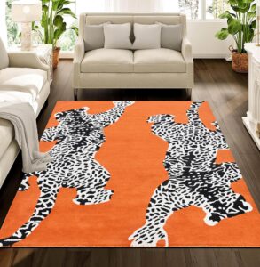 restoration and renovation climbing jaguar modern handmade wool rug for living room, bedroom and dining room (orange, 5' x 7')