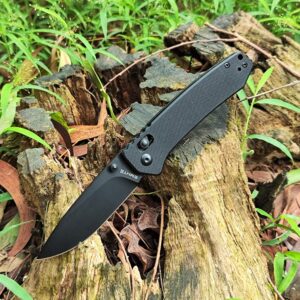 EMHTiii D2 Steel Folding Pocket Knife with Reversible Clip: 3.14" Black Drop Point Blade, Crossbar Axis Lock, G10 Handle Scales, Small EDC Knives Camping for Man Women