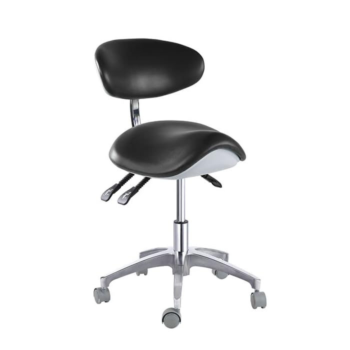 Kurtvenid Standard Moblie Dental Saddle Chair Doctor's Stool PU Leather Backrest and Height Adjustable Black