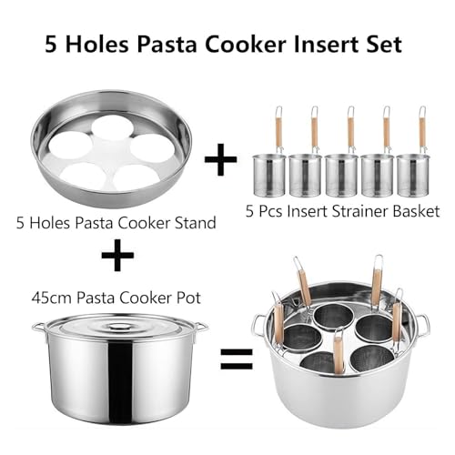 Stainless Steel Pasta Cooker, 4/5 Holes Pasta Pot and Insert Strainer Basket Cookware for Home Kitchen, Restaurant, Commercial Cooking Tool,5Holes(5Holes)