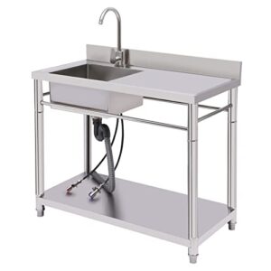 fxeipol stainless steel utility sink 1 compartment stainless steel commercial sink 31.5 x 39.37 x 19.68 inch commercial kitchen sink with shelf table utility sink for kitchen, bar, restaurant