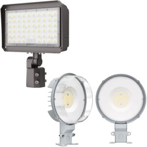 cinoton 42w led barn light dusk to dawn outdoor lighting and 150w/100w/75w led flood light d2d 5000k slipfitter mount