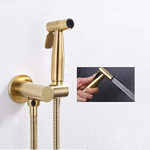 MINJING Toilet Shower Spray Mixer Set Brushed Gold Hot and Cold Concealed Handheld Bidet Sprayer Kit Single Function Bathroom Toilet Bidet Mixer Spray Kit