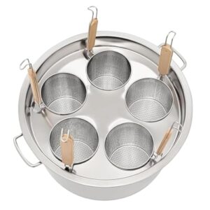 commercial pasta cooker insert set, kitchen noodle boiler bucket, stainless stockpots with divider and colander strainer, for home kitchen, restaurant,4holes(4holes)