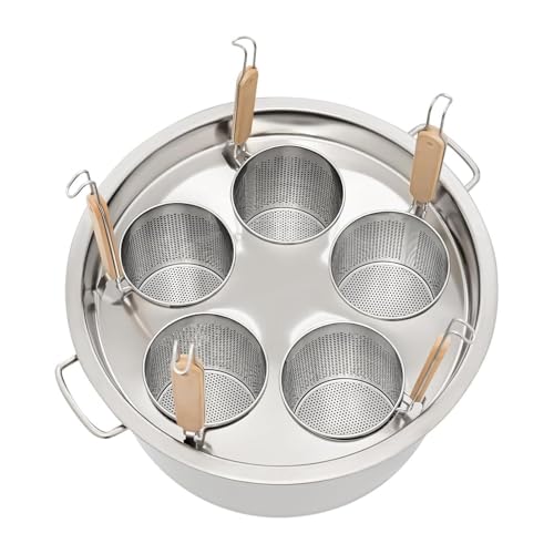 Stainless Steel Pasta Cooker, 4/5 Holes Pasta Pot and Insert Strainer Basket Cookware for Home Kitchen, Restaurant, Commercial Cooking Tool,5Holes(5Holes)