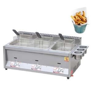 commercial deep fryer with baskets, stainless steel countertop gas fryer, large capacity oil fryer for french fries restaurant home kitchen