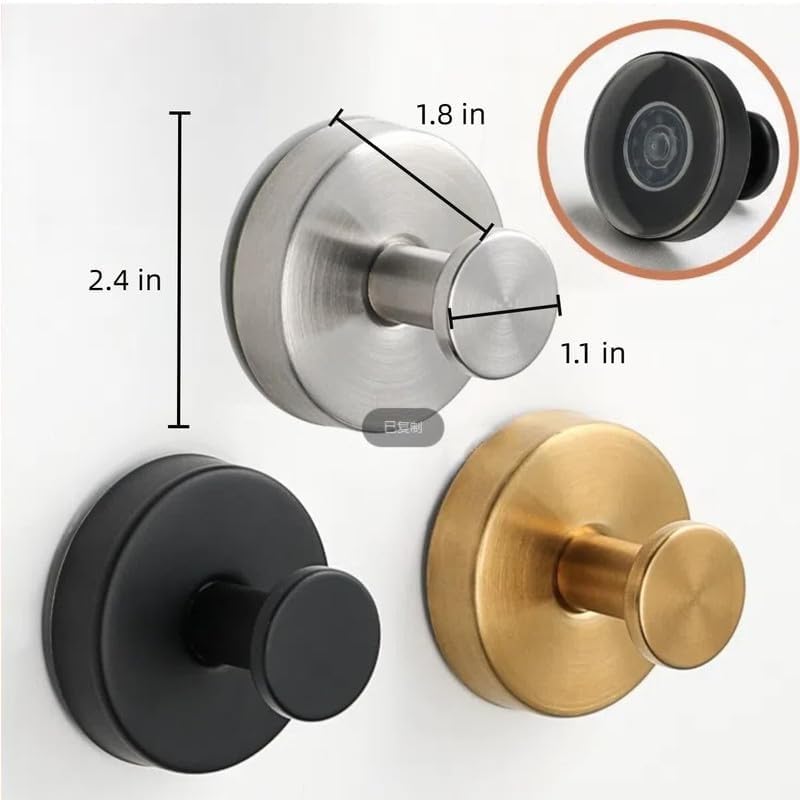 Kirposh Luxe Hold No-Drill Hooks, 2024 New Waterproof Suction Cup Hooks, Stainless Steel Suction Cup Hooks for Bathroom, Mounting on Glass Shower Doors, Mirrors(Gold,2)