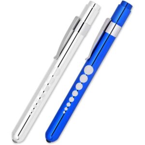 beahing set of 2 led tablet pen lights with pupil gauge nurse penlight doctor flashlight - blue and silver