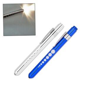 BEAHING Set of 2 LED Tablet Pen Lights with Pupil Gauge Nurse Penlight Doctor Flashlight - Blue and Silver