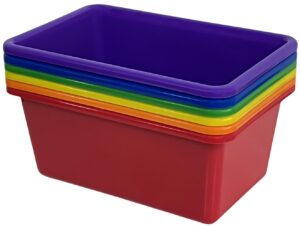 rauvolfia 6 pack cubby bin storage bins, multi-purpose plastic storage bins stackable organizer storage cubbies for home, playroom, classroom (rainbow)