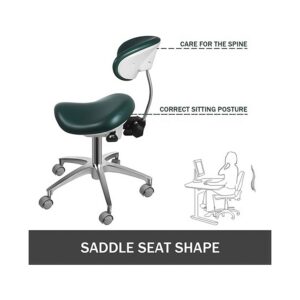 Kurtvenid Standard Moblie Dental Saddle Chair Doctor's Stool PU Leather Backrest and Height Adjustable Blackish Green