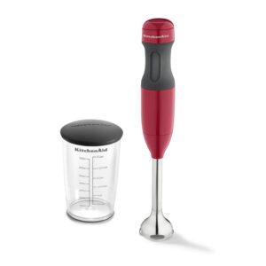 2-speed hand blender with 8" removable blending arm, 3-cup bpa-free blending jar with lid, empire red, khb1231