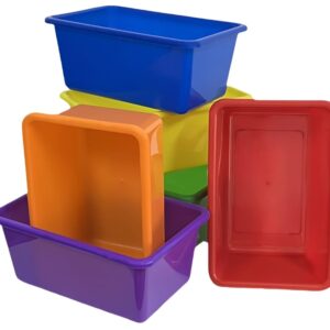 RAUVOLFIA 6 Pack Cubby Bin Storage Bins, Multi-Purpose Plastic Storage Bins Stackable Organizer Storage Cubbies for Home, Playroom, Classroom (Rainbow)