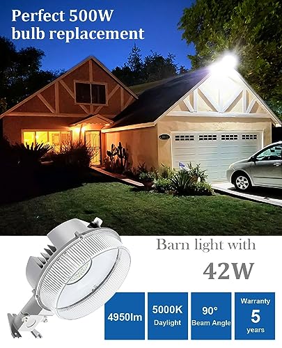 CINOTON 42W LED Barn Light Dusk to Dawn Outdoor Lighting and 150W/100W/75W LED Flood Light D2D 5000K Slipfitter Mount