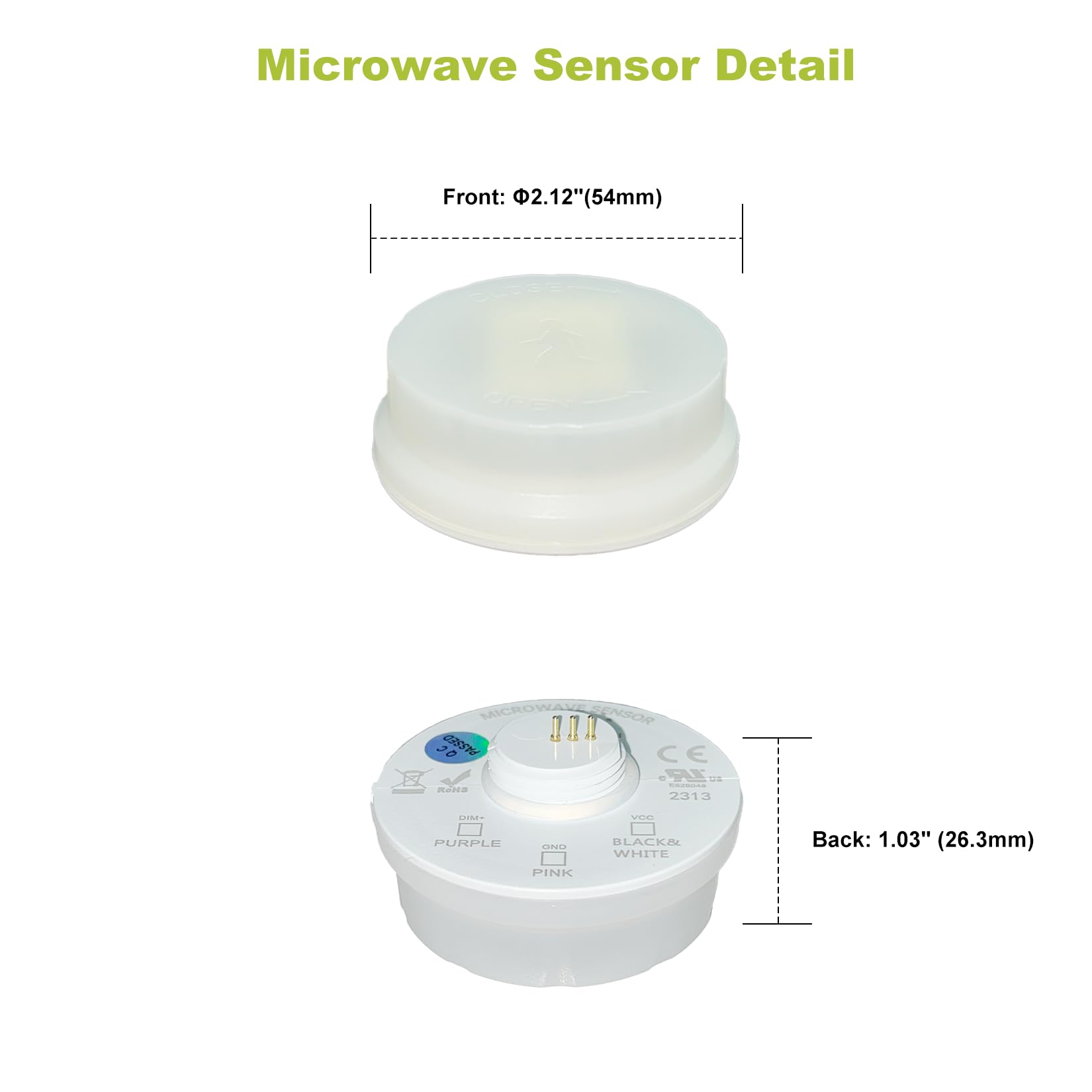 Microwave Motion Sensor and Remote Control for Hylele led Light fixtures with 3 Adjustable Wattages