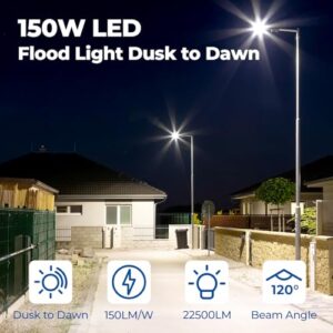 CINOTON 42W LED Barn Light Dusk to Dawn Outdoor Lighting and 150W/100W/75W LED Flood Light D2D 5000K Slipfitter Mount