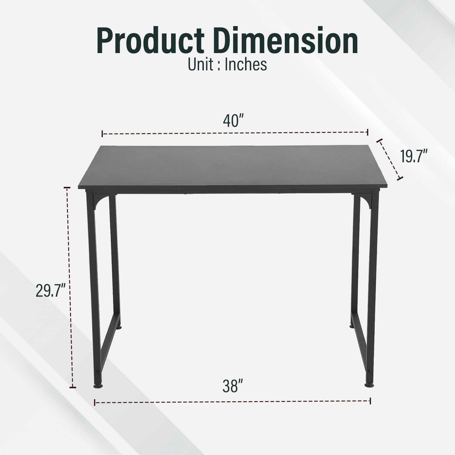 Ruesleag Computer Desk 39’’Study Working Table Gaming Writing Workstation Desk w/Sturdy Metal Frame Large Working Area PC Desk Space-Saving for Home Office Meeting Room School,Black