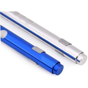 BEAHING Set of 2 LED Tablet Pen Lights with Pupil Gauge Nurse Penlight Doctor Flashlight - Blue and Silver