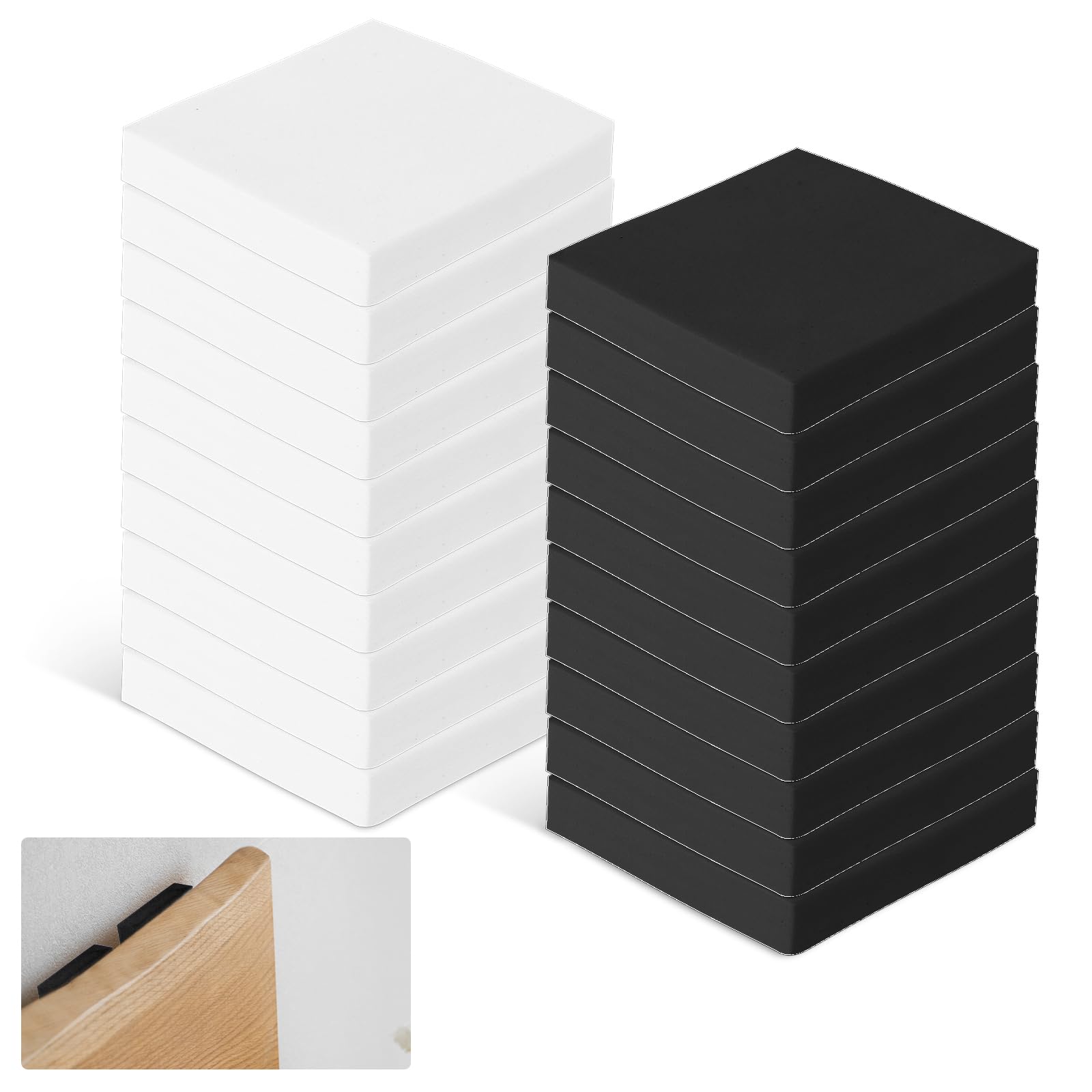 20Pcs Anti Shake Headboard Stoppers for Wall Wall Protector from Furniture Wall Protector from Furniture Bed Noise Stoppers Bed Frame Noise Bumper Square EVA Headboard Stabilizer Pad, Black and White