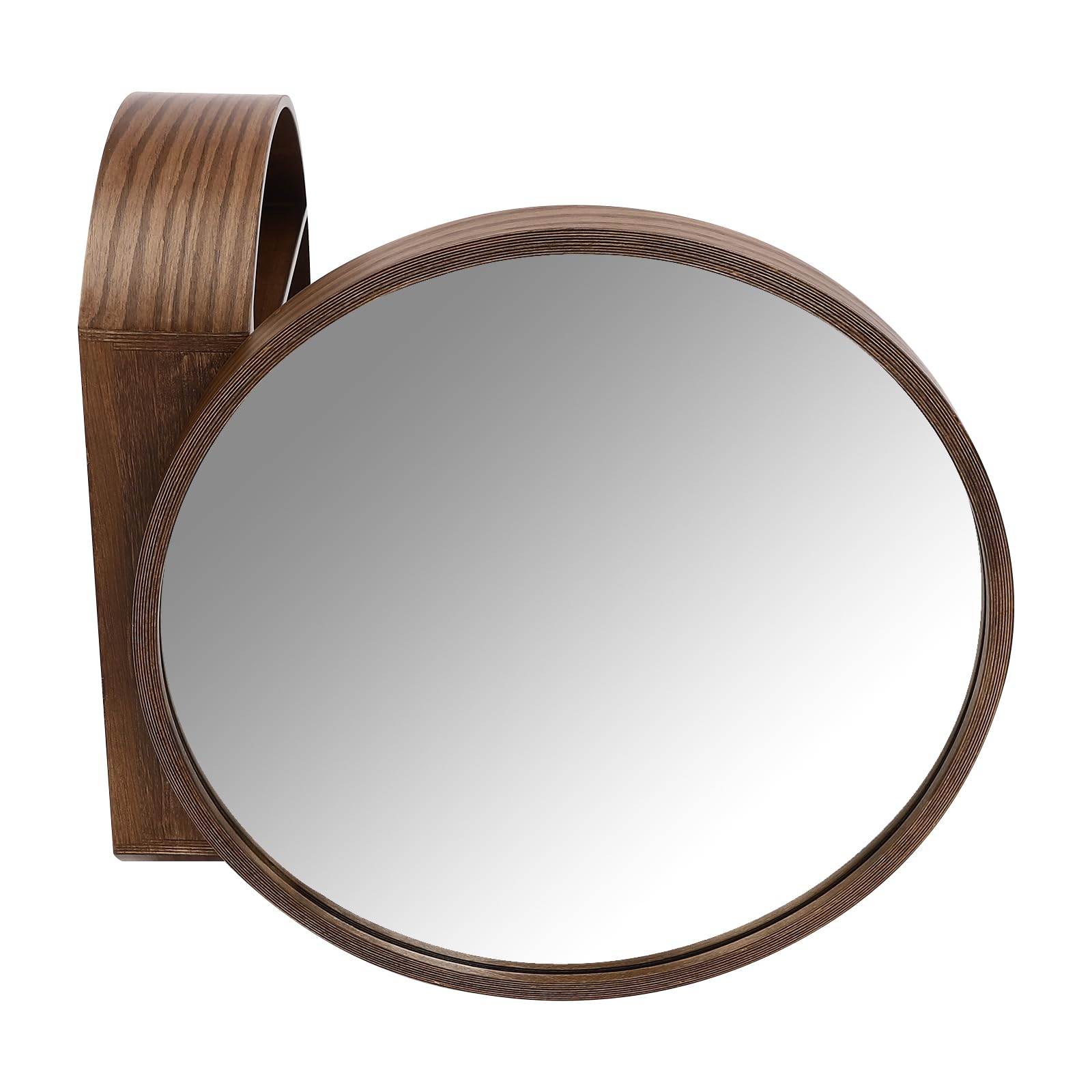 YUMIONB Round Bathroom Mirror Cabinet, Wall-Mounted Bathroom Mirror Cabinet Bathroom Storage Cabinet Bathroom Vanity Mirror Cabinet 3 Level Mirror Cabinet for Bathrooms, Toilets, Balconies (Walnut)