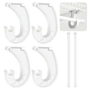 namchebarwa 4pcs hanging closet rod support with 2 pcs metal white closet hanging rod, j-shaped 3/4 closet rod bracket for wire closet shelving hanging clothes