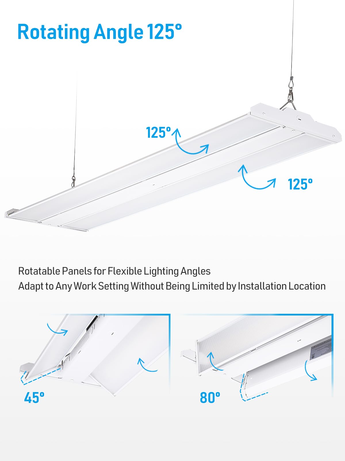 LEONLITE LED Linear High Bay Light 4FT, 225W 30375LM Adjustable Tilt Linear High Bay Shop Light, 135LM/W, 120-277V, 0-10V Dimmable Commercial Hanging Shop Lights for Warehouse, 5000K Daylight, ETL