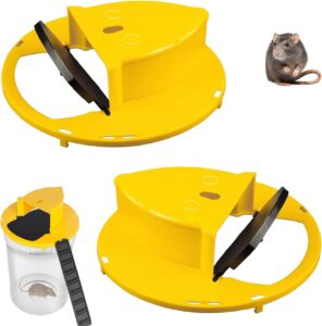 2 pack mouse trap bucket, multi-catch, auto-reset bucket lid mouse trap, humane or lethal, flip lid mouse traps auto reset, indoor outdoor, 5 gallon bucket compatible (without barrel)