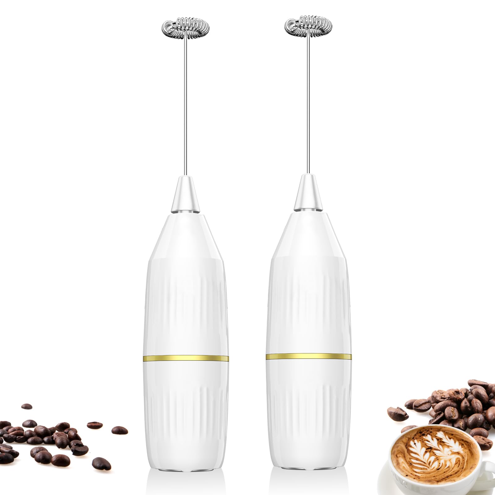 2 Pack Milk Frother, Mini Milk Frother Handheld,Drink Mixer Handheld for Coffee Bar Accessories, Latte, Cappuccino, Frappe, Matcha, Hot Chocolate, Egg,Frother Wand Gift-White