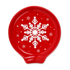 jarthenaamcs 4.7inch christmas ceramic spoon rest red white snowflake small coffee spoon holder for winter xmas coffee stirrers teaspoon bar coffee station accessories