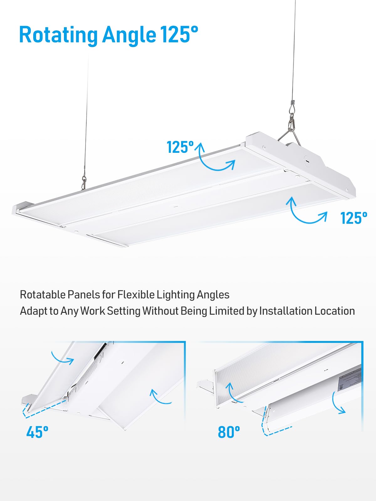 LEONLITE LED Linear High Bay Light 2FT, 220W 29700LM Adjustable Tilt Linear High Bay Shop Light, 135LM/W, 120-277V, 0-10V Dimmable Commercial Hanging Linear Shop Lights for Garage, 5000K Daylight, ETL