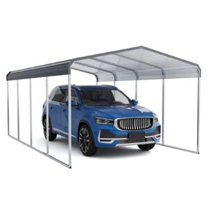 outdoor carport, 12x20 heavy duty carport, car shelter with galvanized metal roof and updated frame, car canopy metal garage for car, pickup, boats and tractors