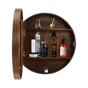 yumionb round bathroom mirror cabinet, wall-mounted bathroom mirror cabinet bathroom storage cabinet bathroom vanity mirror cabinet 3 level mirror cabinet for bathrooms, toilets, balconies (walnut)