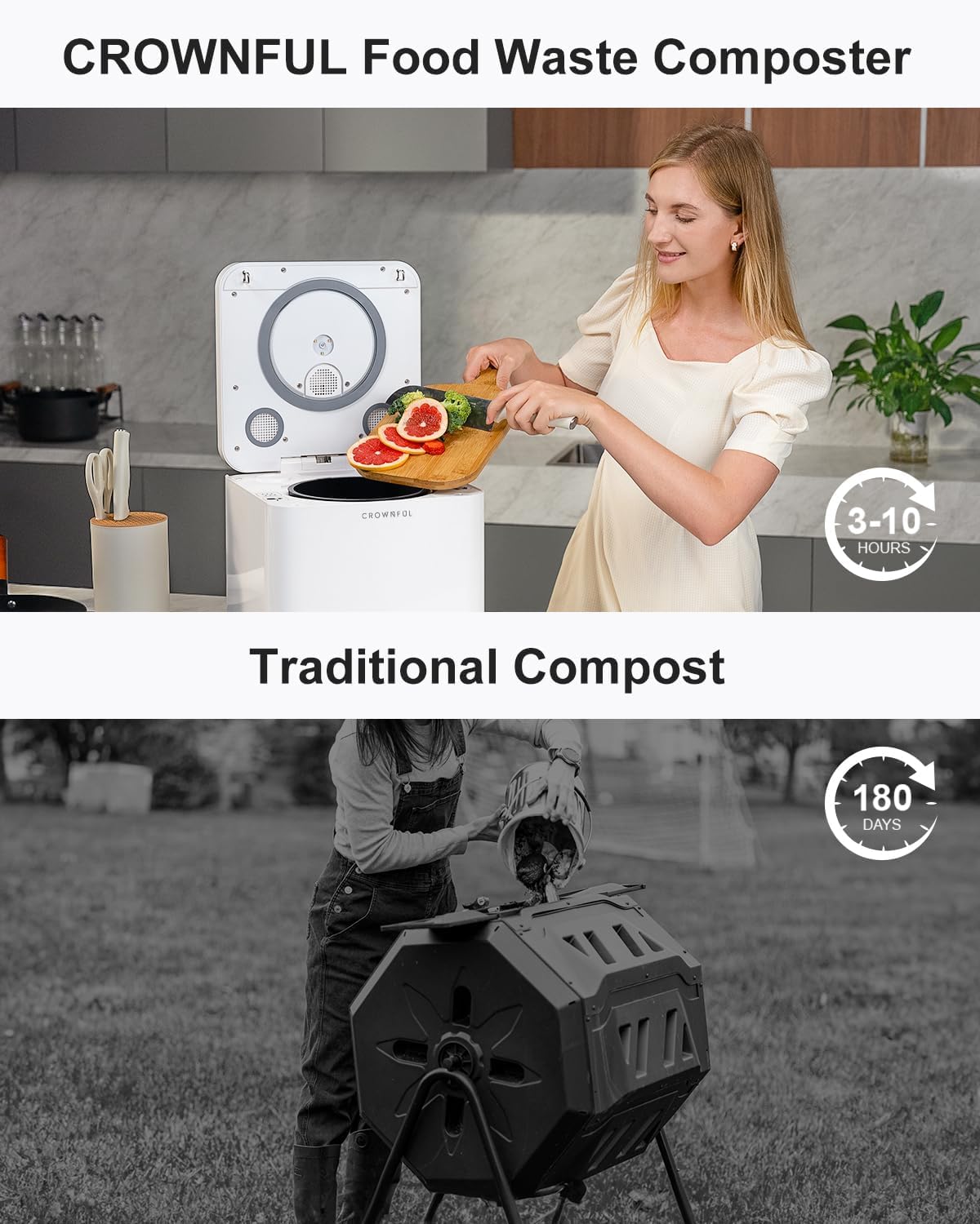 3.3 Electric Kitchen Composter, Smart Countertop Compost Bin Indoor/Outdoor, Odorless Electric Composter for Kitchen, Turn Food Waste and Scraps into Dry Natural Fertilizer for Plants