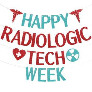 happy radiologic tech week banner, rad tech week decorations, radiology tech week appreciation sign bunting decor blue red glitter