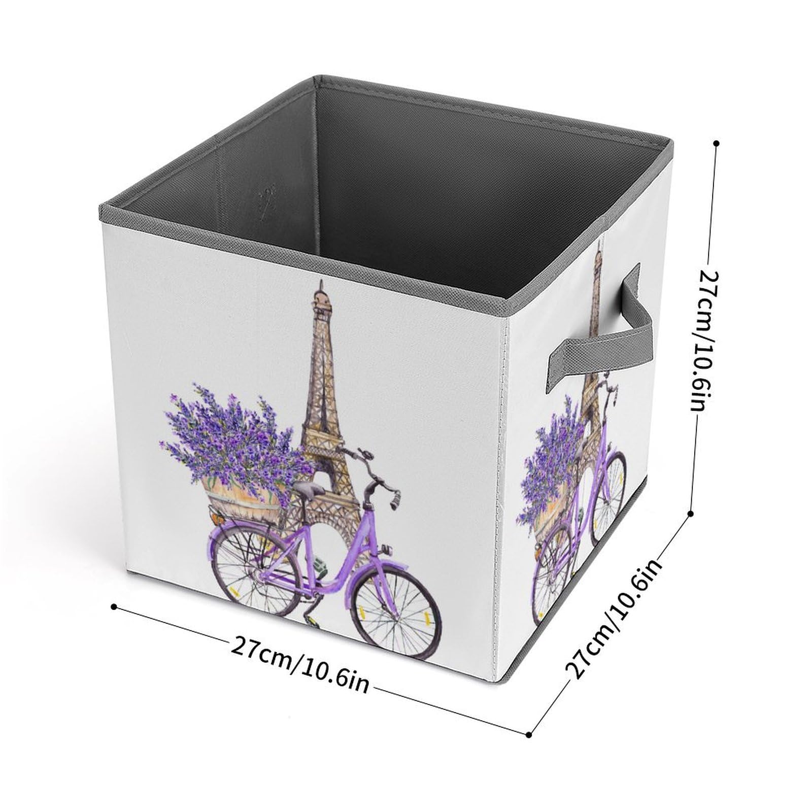 GemGam Collapsible Storage Bins for Shelves Clothes Closet Lavender Eiffel Tower Fabric Storage Containers Box with Double Handles Decorative 11 Inch Spring Bicycle